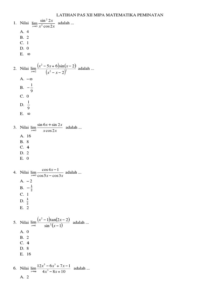 Latihan Pas Xii MTK P | PDF