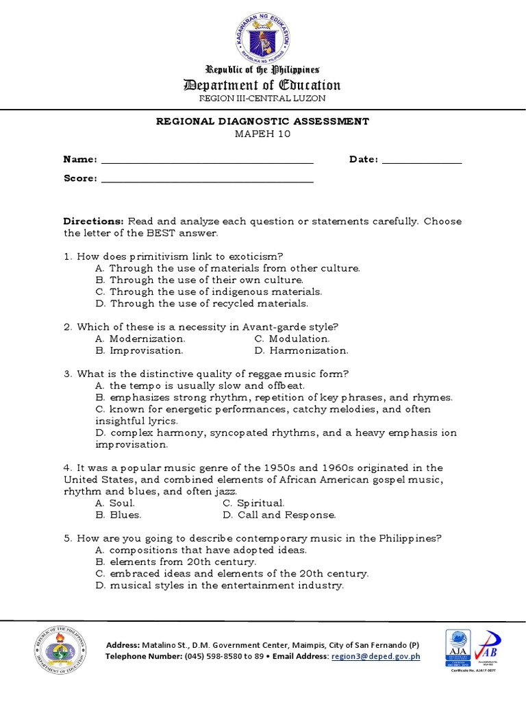 Grade 10 MAPEH Assessment Tool FINAL | Download Free PDF | Vaccines ...