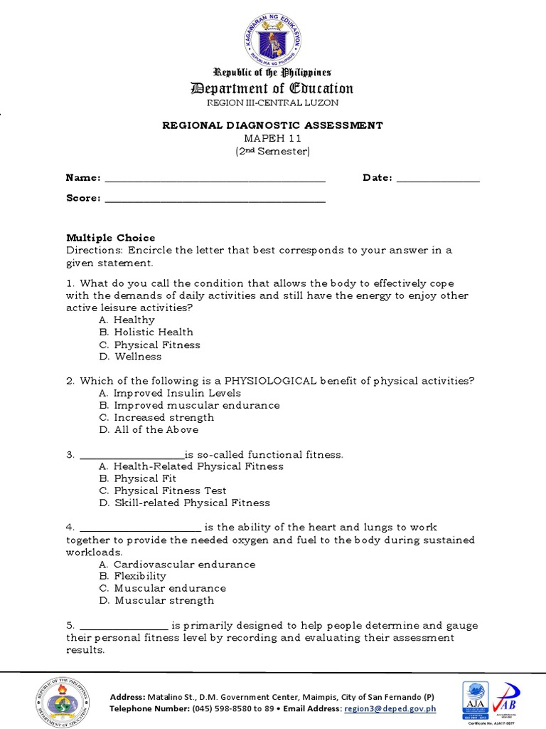 HOPE-11 2nd Semester Assessment Tool | PDF | Physical Fitness | Injury