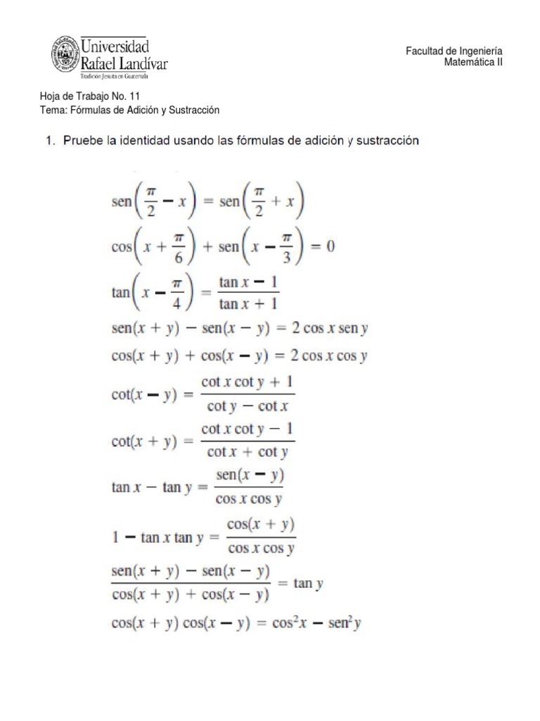 TS 11 Fórmulas de Adición y Sustracción | PDF
