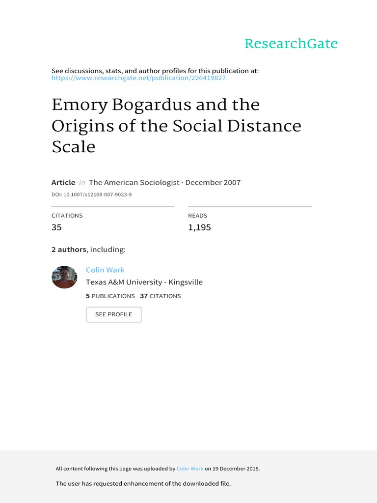 Origins of the Bogardus Social Distance Scale | PDF | Sociology | Race ...