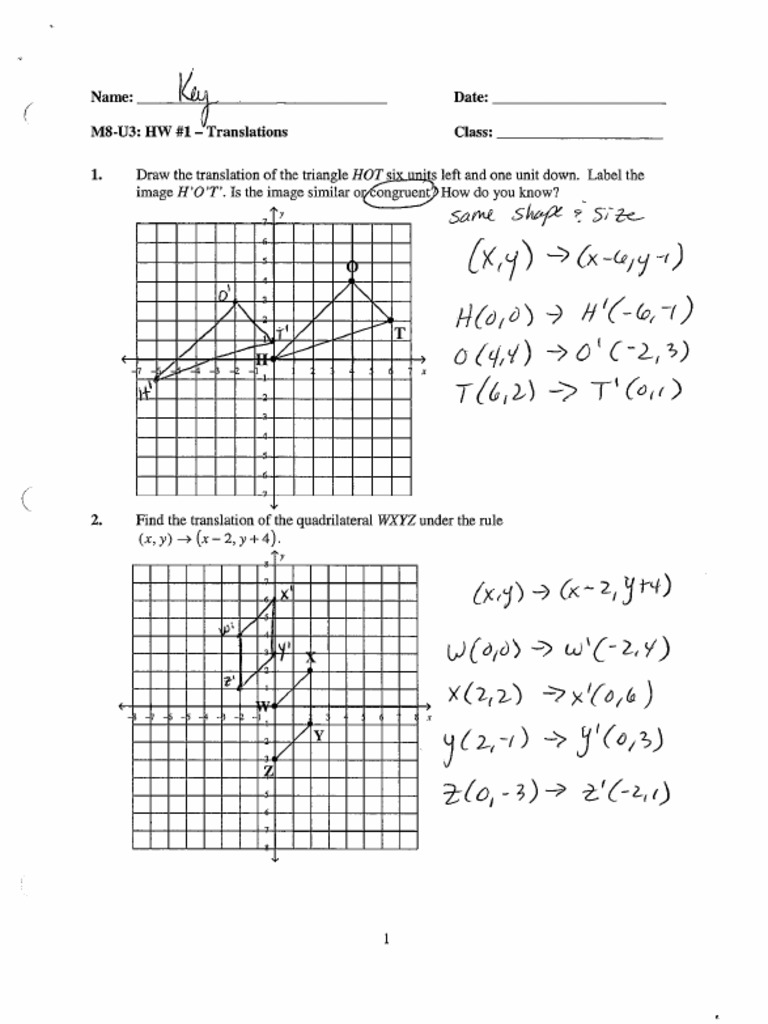 Day 1 HW Translations Answer | PDF
