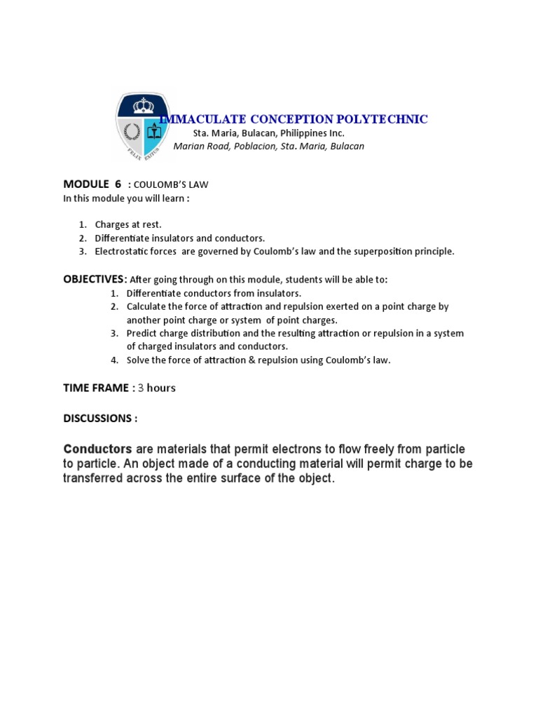 Module 6 Coulombs Law | PDF | Electric Charge | Force