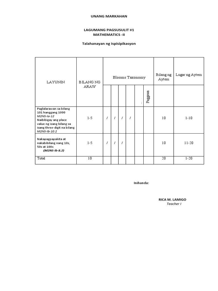 MATHEMATICS - Q1 - ST With TOS | PDF