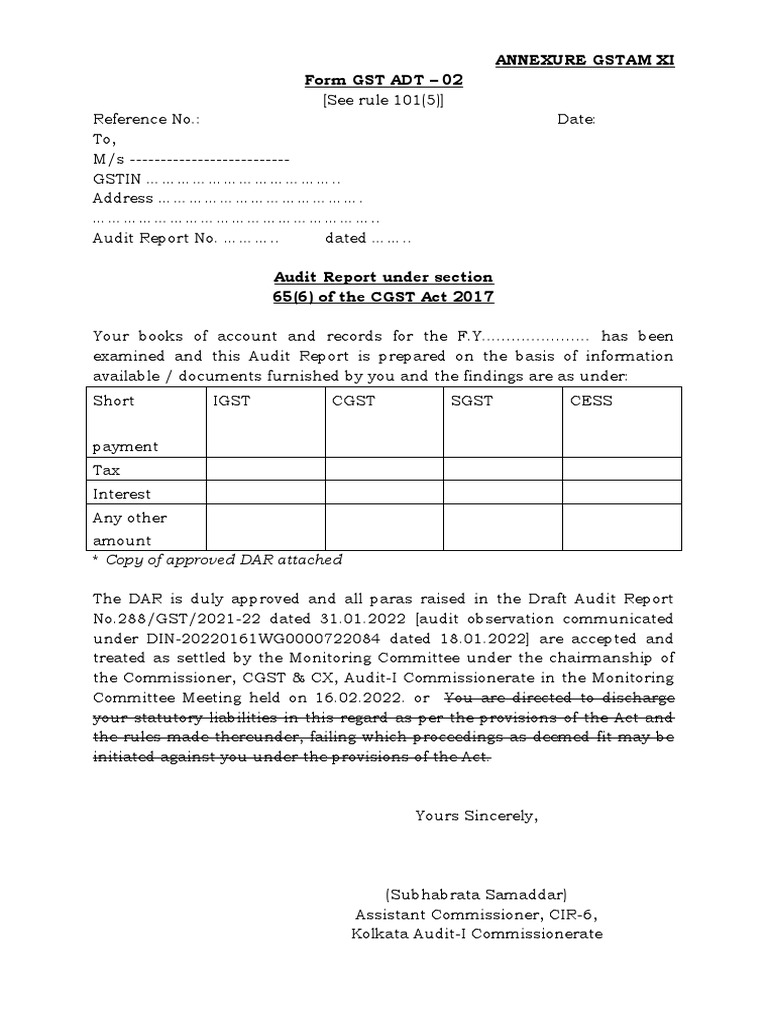 Gst-Adt-02 Annexure Gstam Xi | PDF