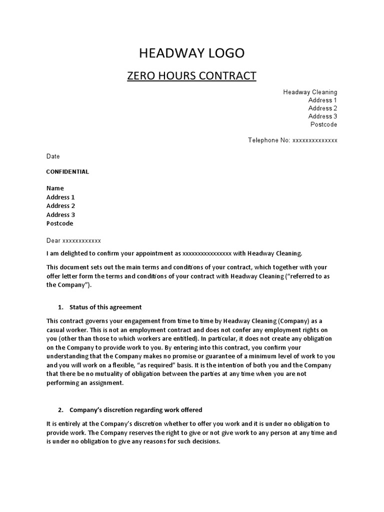 Headway Cleaning Zero Hour Contract | PDF | Employment | Identity Document