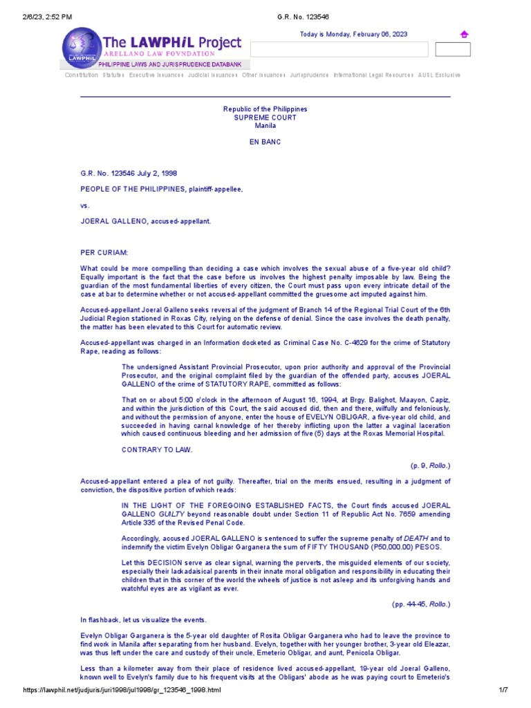 G.R. No. 123546 People v. Galleno | PDF | Witness | Testimony