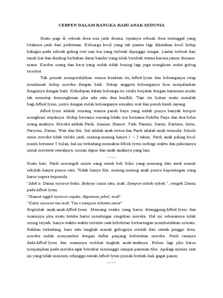 Cerpen Dalam Rangka Hari Anak Sedunia | PDF