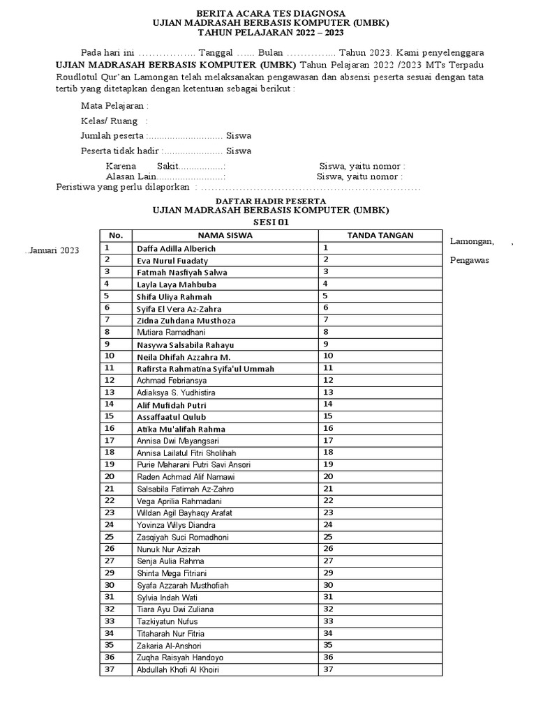 BERITA ACARA Umbk 2023 | PDF