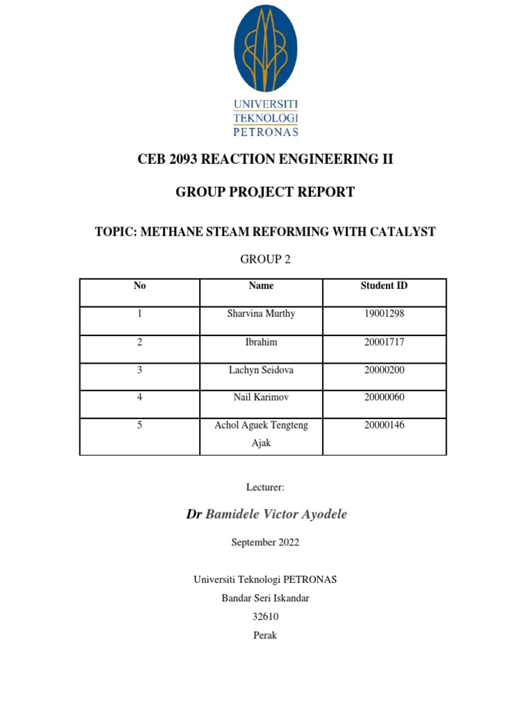 RE II Group 2 Project Sept 2022-1 | PDF | Catalysis | Physical Sciences