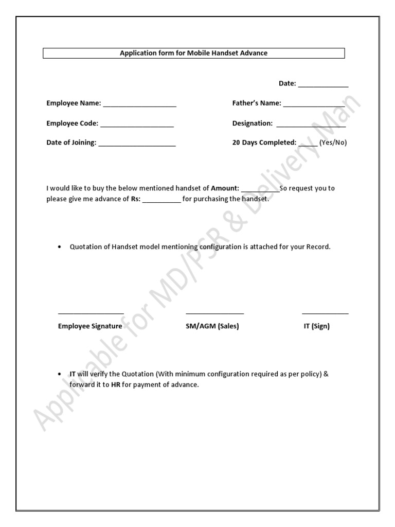 Mobile Handset Advance Form | PDF