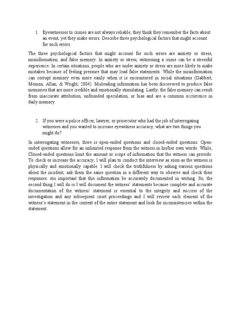 Enhancing Eyewitness Testimony Accuracy | PDF