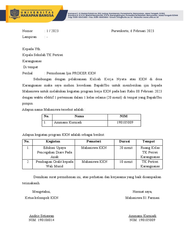 Surat Ijin PROKER KKN | PDF