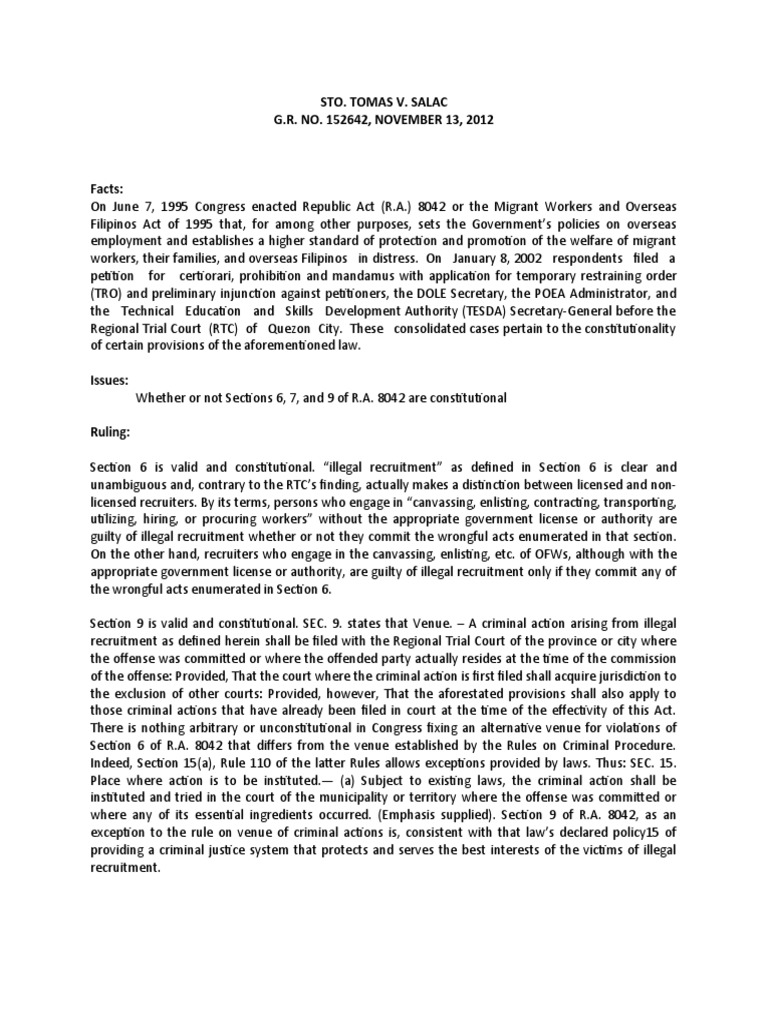 Sto. Tomas V. Salac G.R. NO. 152642, NOVEMBER 13, 2012 | PDF ...