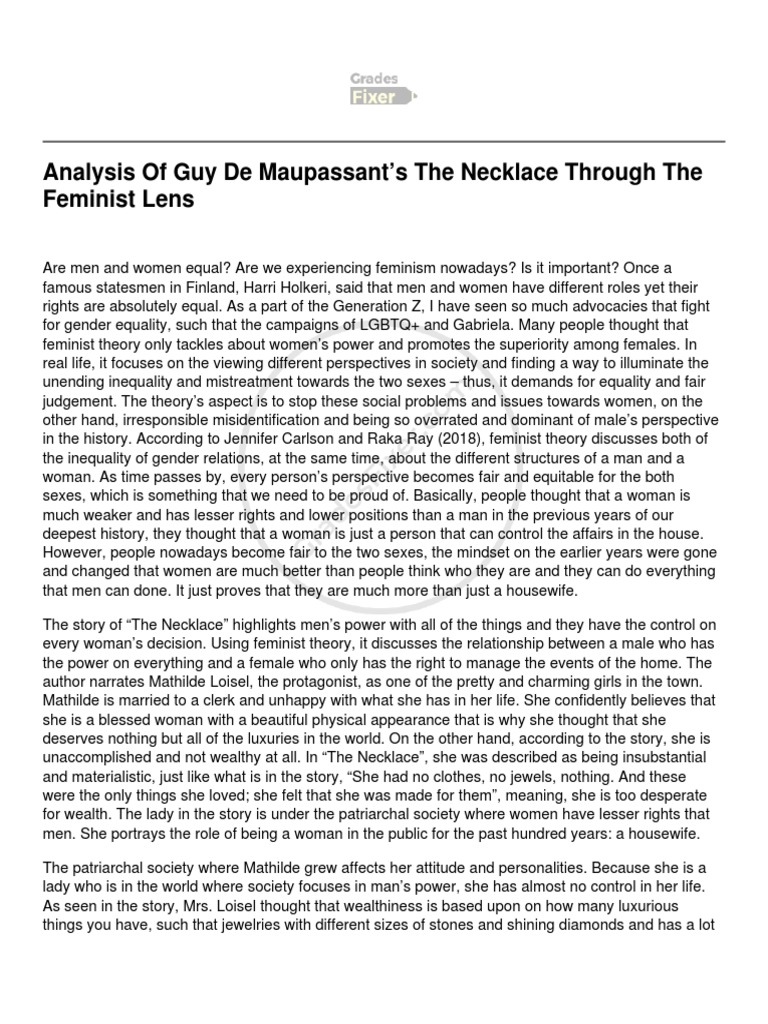 Analysis of Guy de Maupassant's The Necklace Through The Feminist Lens ...