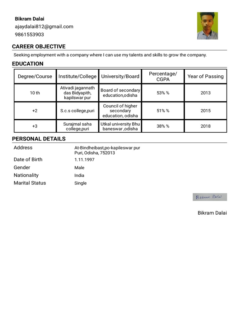 Resume Bikram Dalai Format1 | PDF