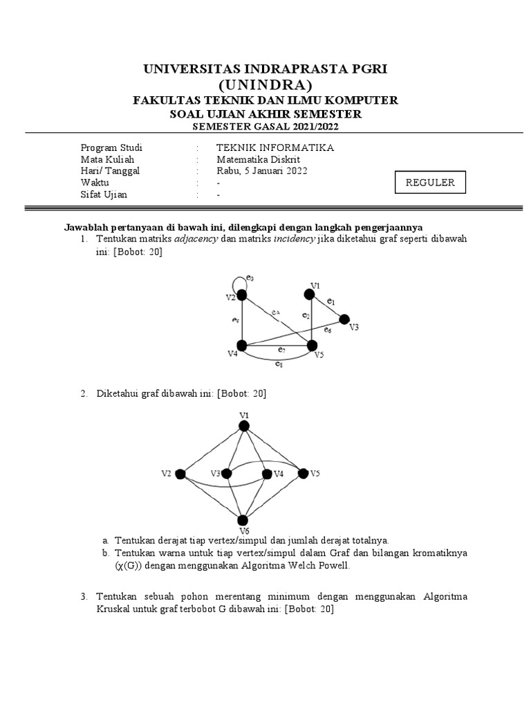 Soal Uas + Jwban Matdisk Gasal 2021-2022 | PDF Soal Uas + Jwban Matdisk Gasal 2021-2022 | PDF