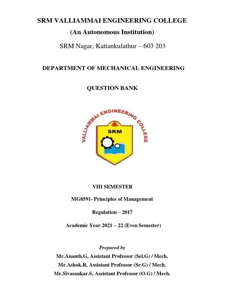 MG8591 Principles of Management Question Bank | PDF | Motivational ...