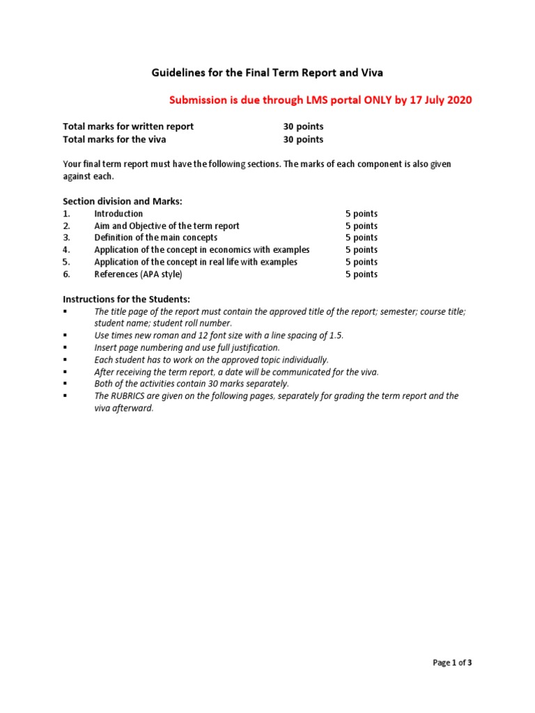 Guidelines For The Final Term Report and Viva | PDF | Rubric (Academic ...
