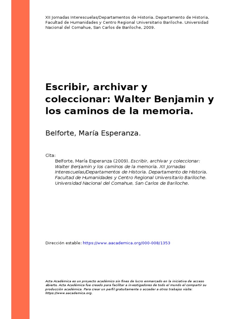 Belforte, María Esperanza (2009) - Escribir, Archivar y Coleccionar Walter Benjamin y Los ...