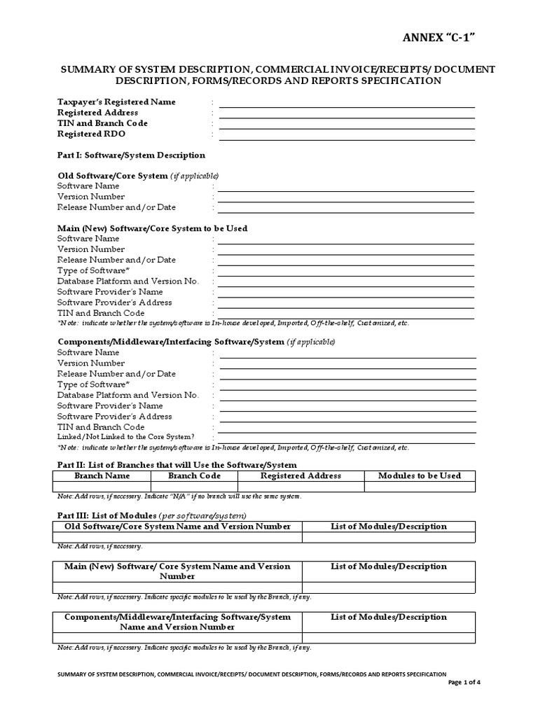 Annex C-1 - Summary of System Description | Download Free PDF | Receipt | Specification ...
