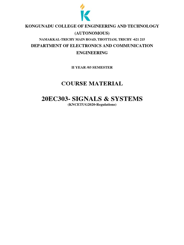 20ec303-Signals and Signals-Course Material | PDF | Convolution ...