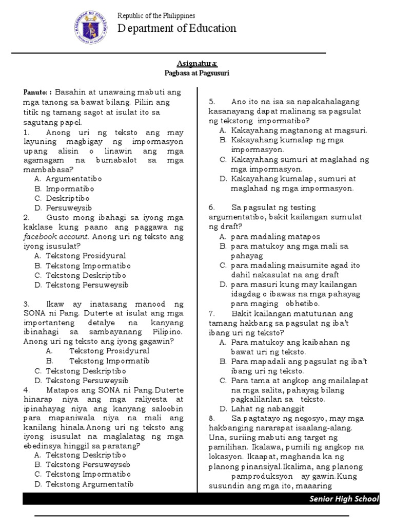 NAT Pagbasa at Pagsusuri | PDF