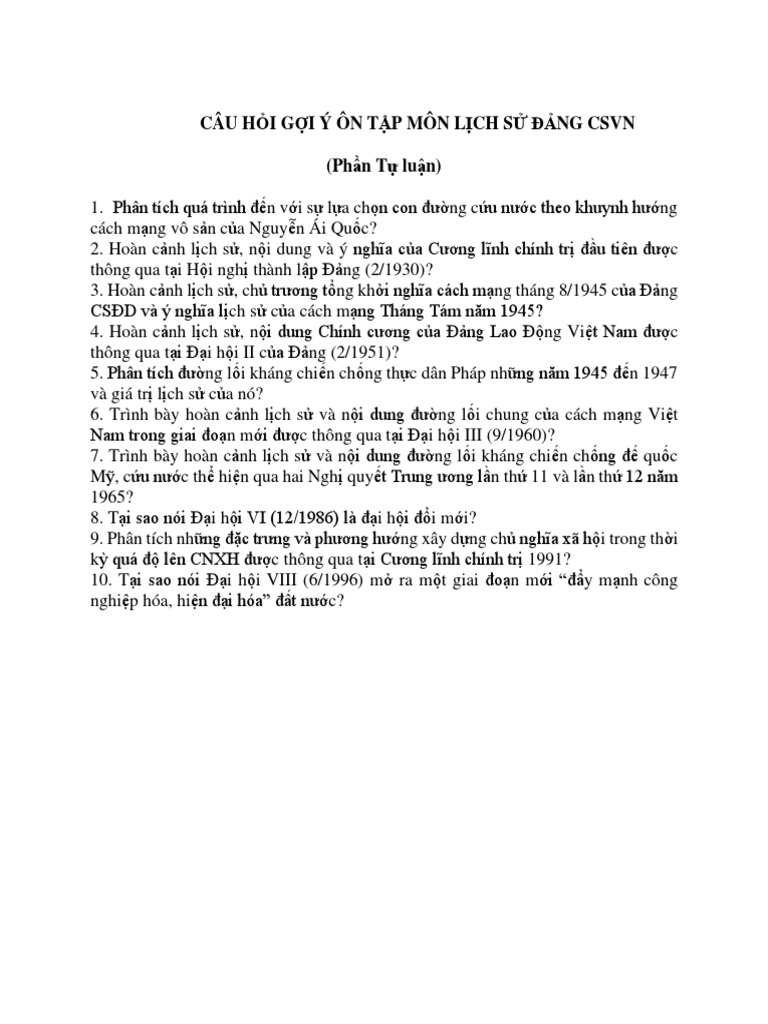 Cau Hoi Goi y On Tap Mon Lich Su Ang CSVN | PDF