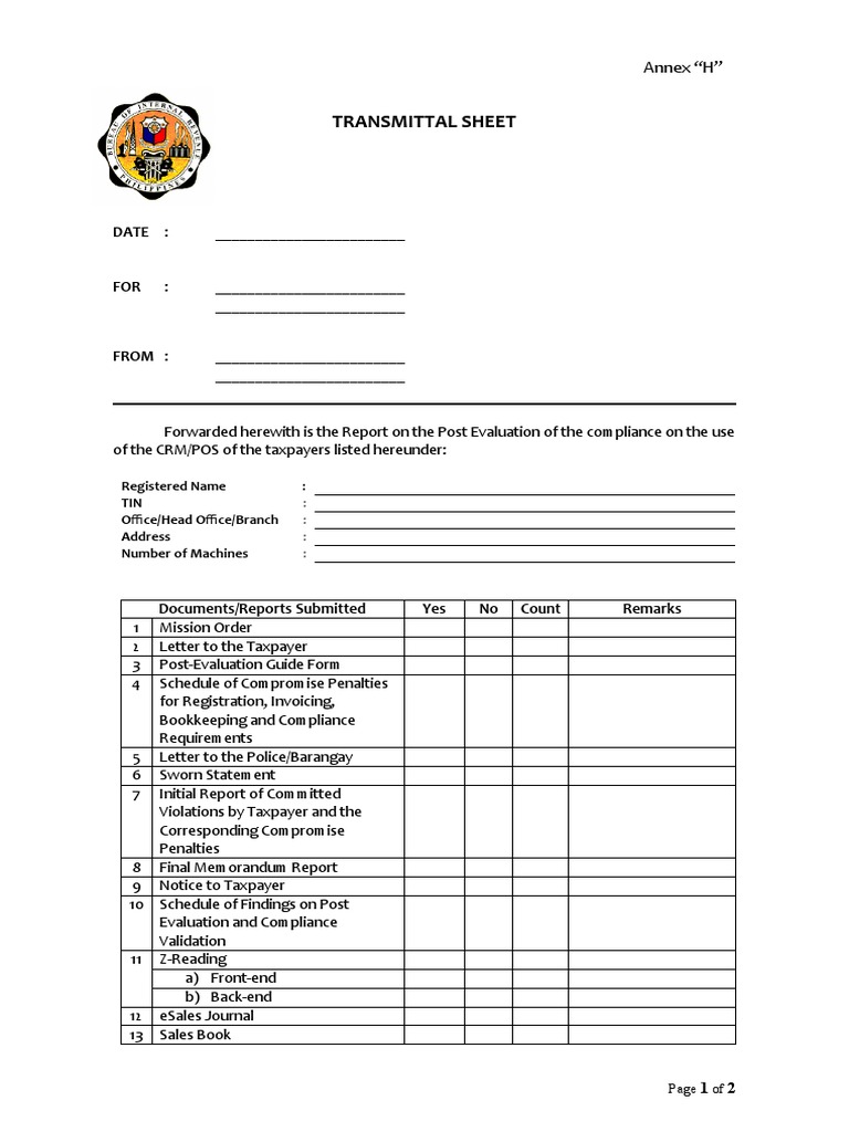 Transmittal Sheet (RMO 15-2018) | PDF