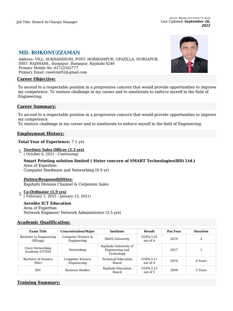Branch Manager CV | PDF | Bangladesh | Cisco Certifications