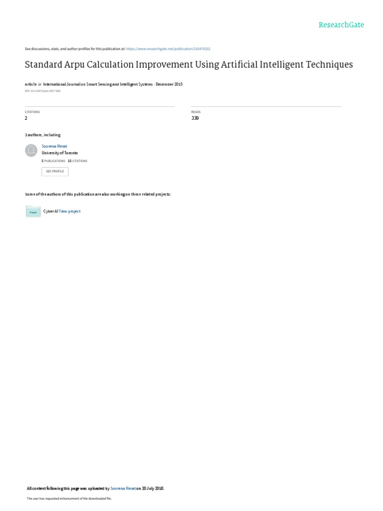 Standard ARPU Calculation Improvement Using Artifi | PDF | Artificial ...
