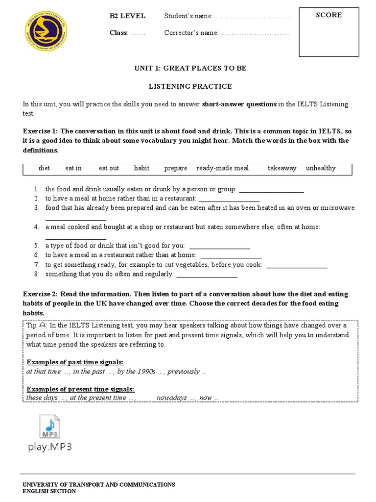 IELTS Listening Practice: Food Habits | PDF | Meal | Noun