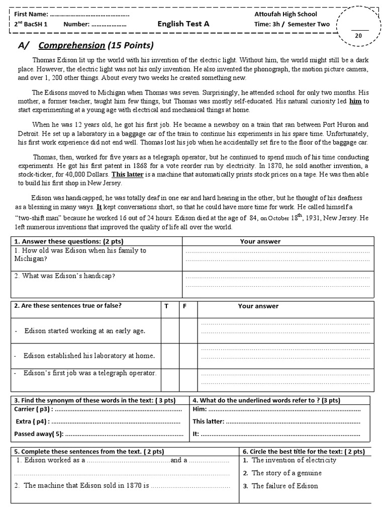 Intermediate Language Test For Students | PDF