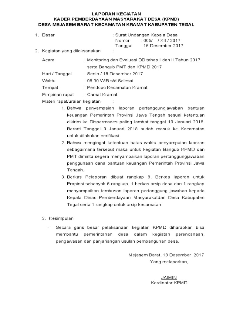 Lap - Notulen Dan Undangan KPMD 1 Keg Kecamatan | PDF