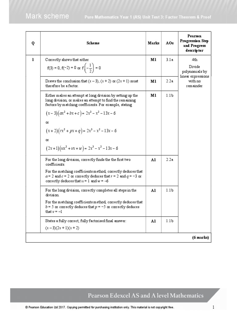 Factor Theorem and Proof - Mark Scheme | PDF | Factorization | Equations