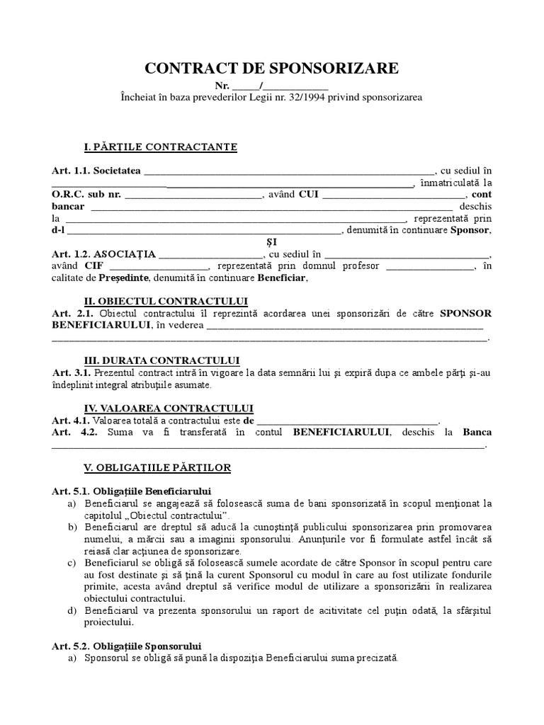 Contract de Sponsorizare Asociatia Model | PDF