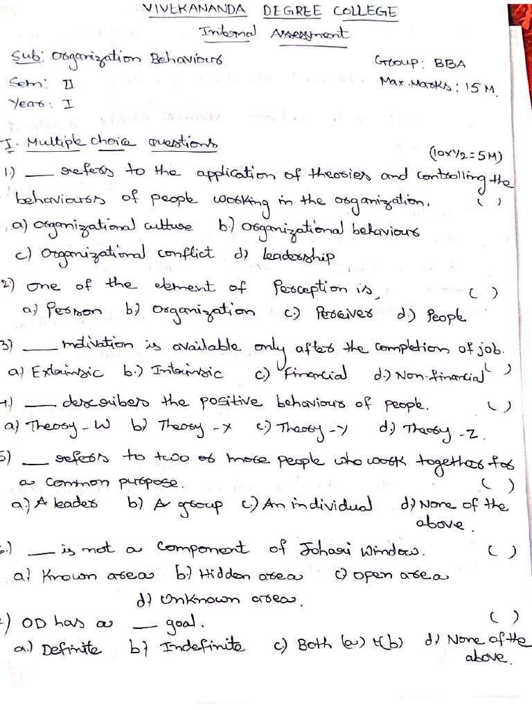 BBA 2 ND Semester Internal Question Paper | PDF