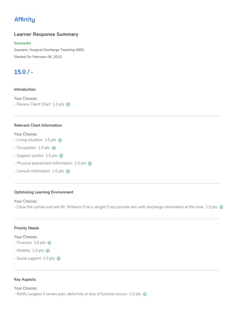 Learnerresponsesummary-Surgical Discharge Teaching 085 | PDF
