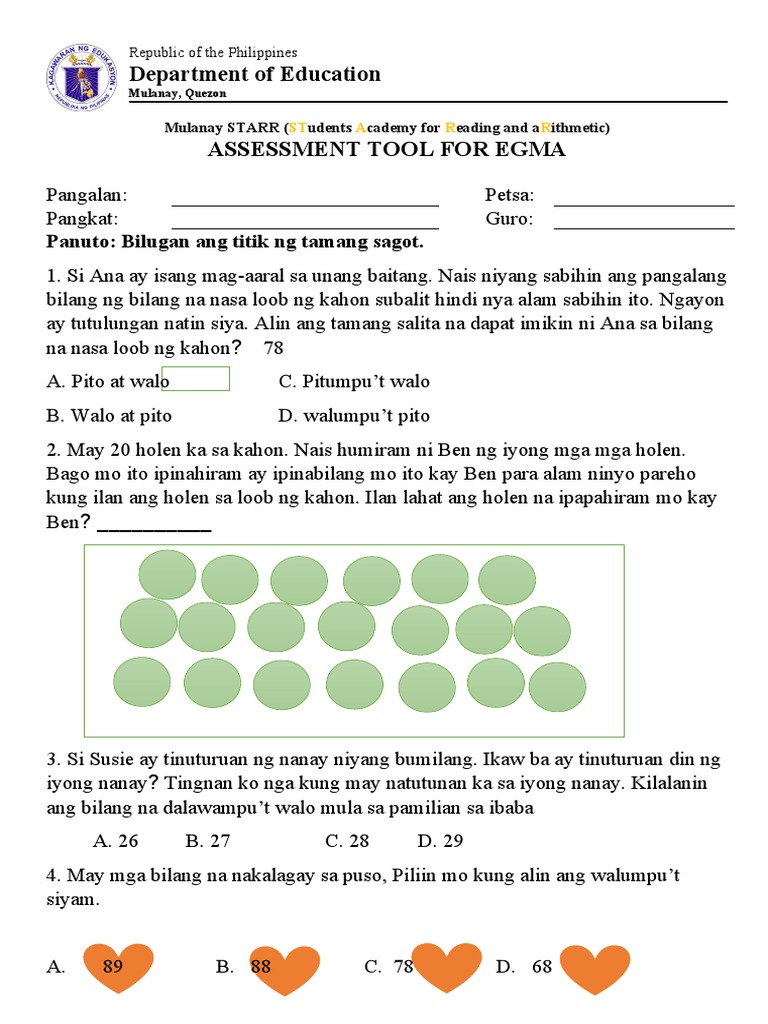 EGMA Pre Assessment Tool | PDF
