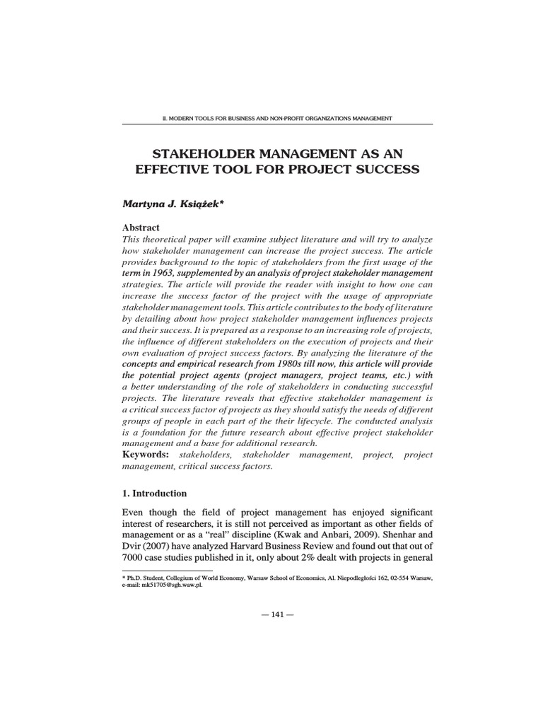 Książek Martyna J., Stakeholder Management As An Effective Tool For Project Success | PDF ...