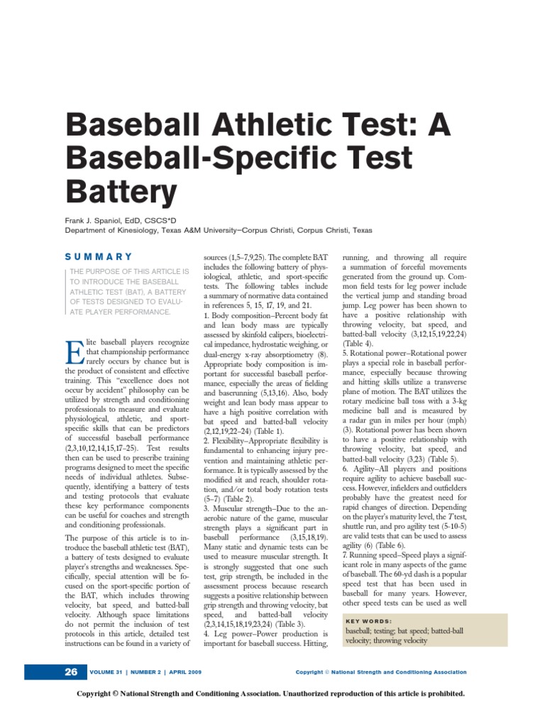 Baseball Athletic Test A Baseball Specif | PDF | Batting (Baseball ...