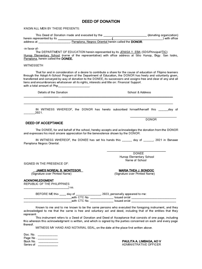 Deed of Donation 2020 Template | PDF | Deed | Civil Law (Common Law)