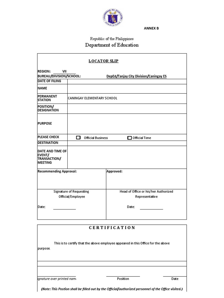 Locator Slip Template Teachers | PDF
