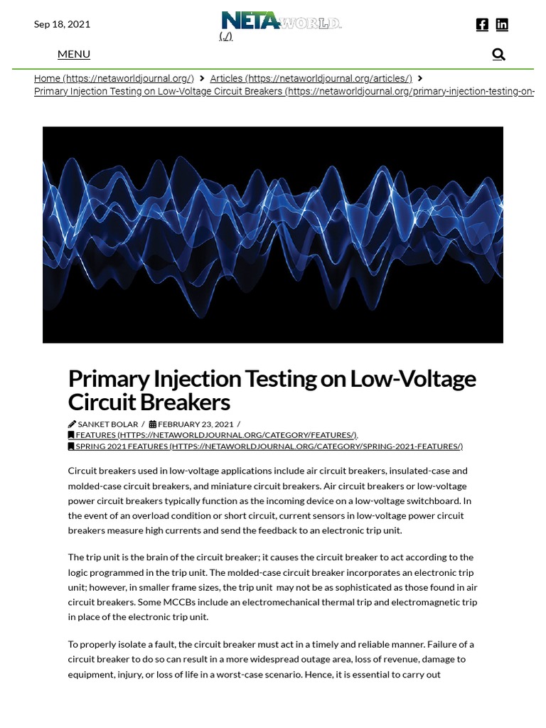 Primary Injection Testing On Low-Voltage Circuit Breakers - NETAWORLD ...
