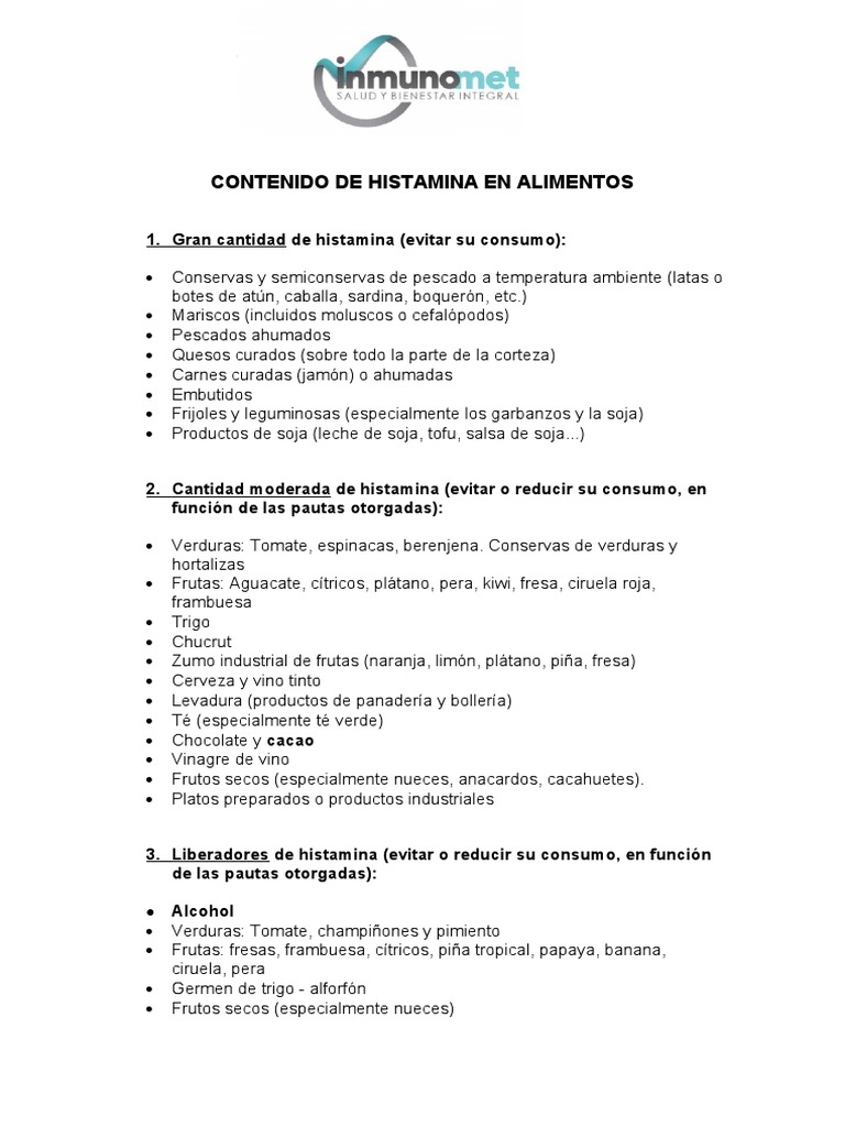 Pautas y Dietas de Histamina | PDF | Vegetales | Haba de soja