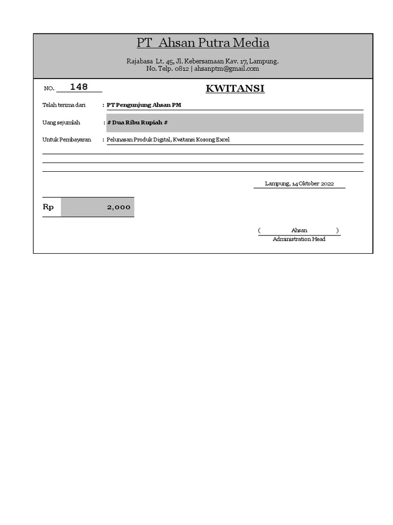 Kwitansi Pembayaran Produk Digital | PDF