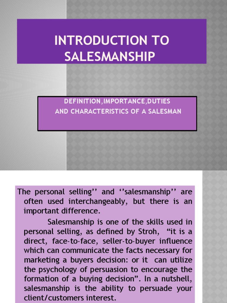 Introduction To Salesmanship | PDF