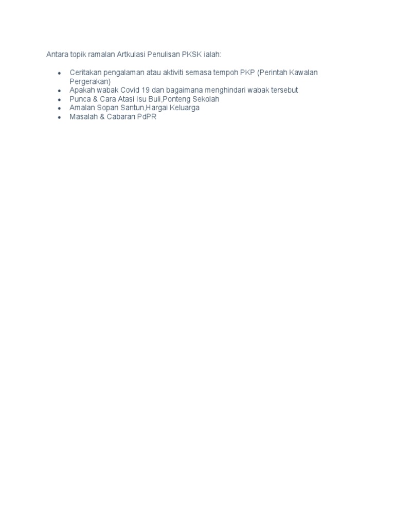 Ramalan Penulisan PKSK: Covid & Pendidikan | PDF
