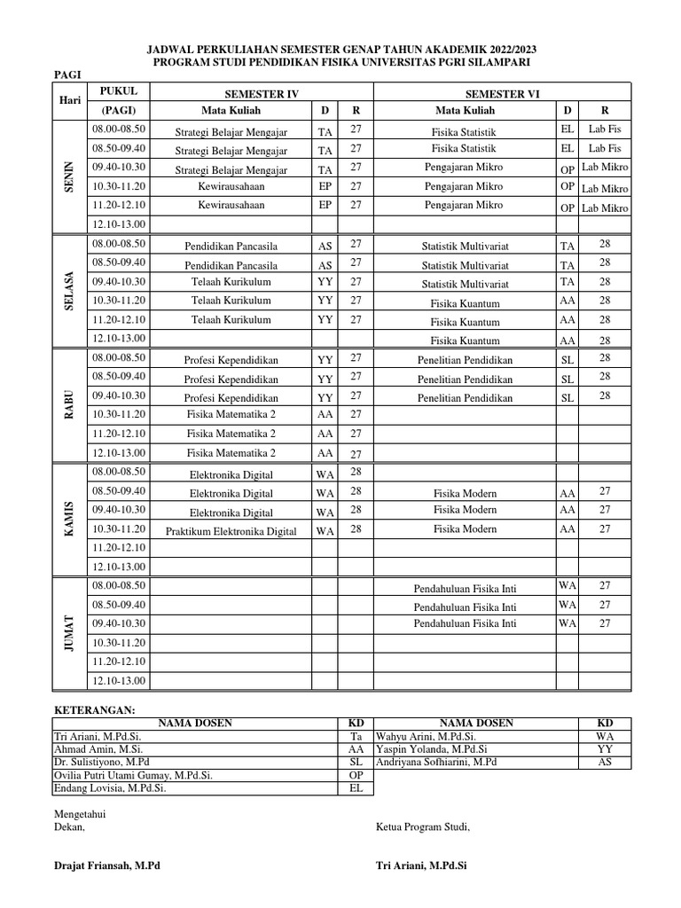 Jadwal Genap 2022-2023 2 | PDF