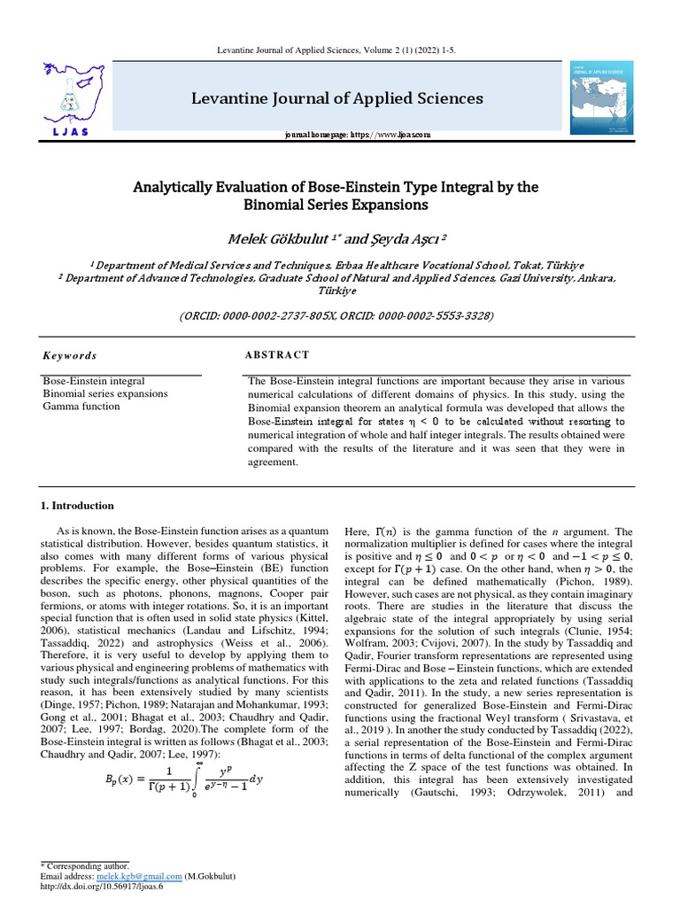 Analytical Evaluation of Bose-Einstein Integral | PDF | Integral ...
